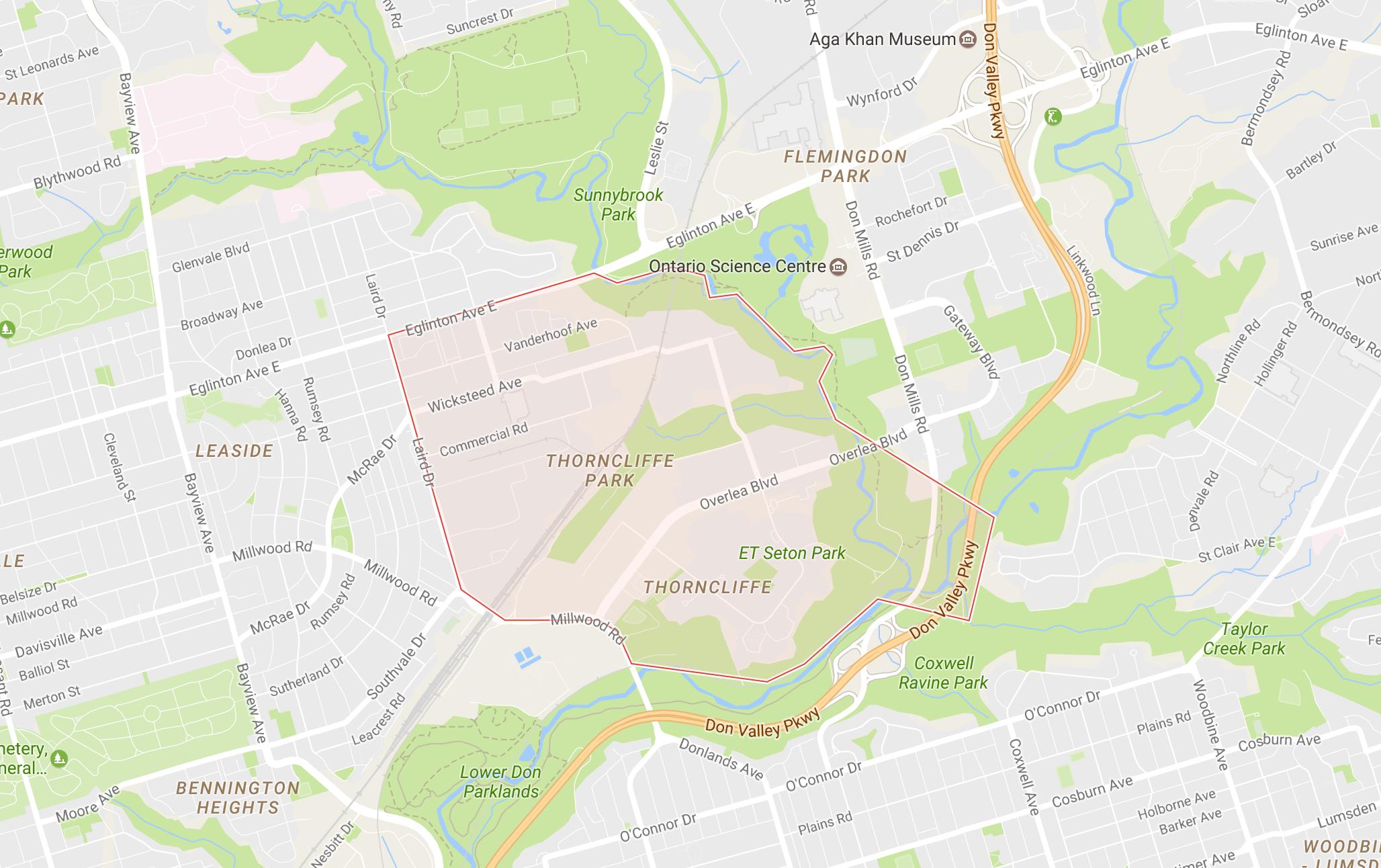 Thorncliffe 공원 지역 토론토의 지도의 지도 Thorncliffe 공원 지역 토론토(캐나다)